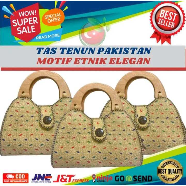 Jual TAS TENUN PAKISTAN 24x10,5x17CM MOTIF ETNIK DAN ELEGAN UNTUK ACARA ...
