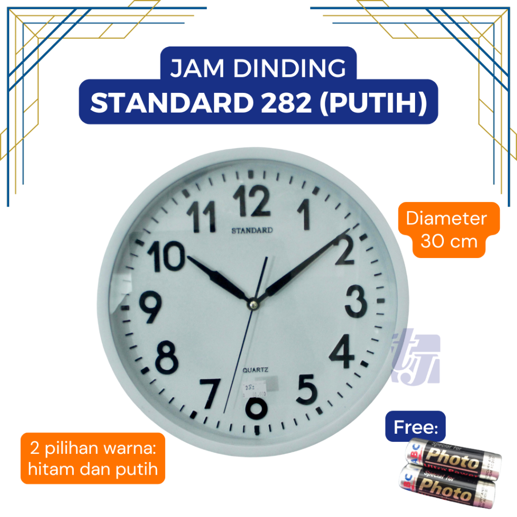 Jual JAM DINDING MURAH STANDARD 282 UK. 30CM HITAM DAN PUTIH | Shopee ...