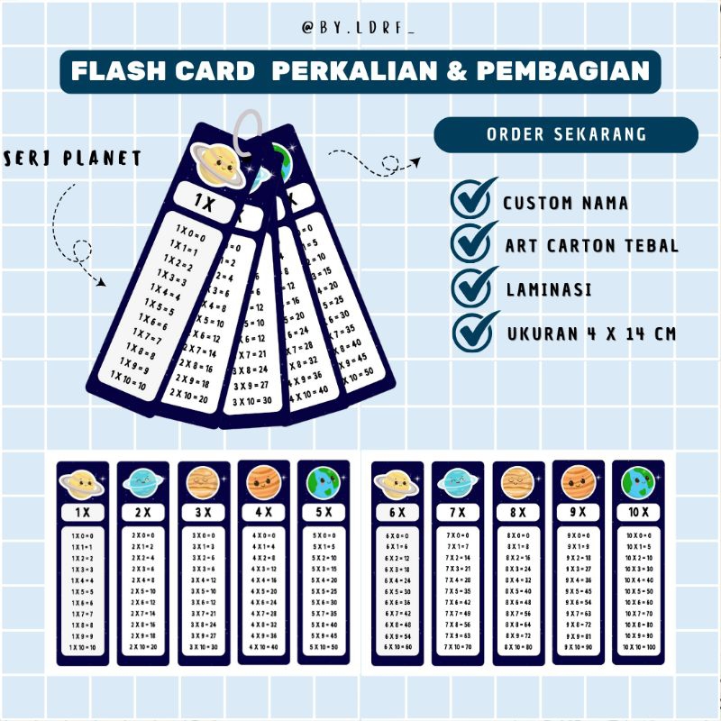 Jual Flash Card Perkalian Anak TK SD Kartu Tabel Matematika Perkalian 1 ...