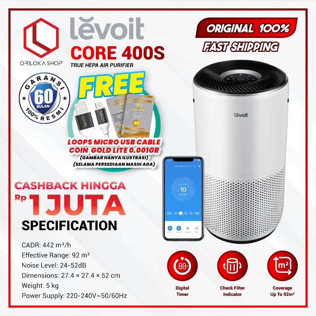 Jual Levoit Core 400S Smart WiFi Air Purifier True HEPA H13 - Garansi ...