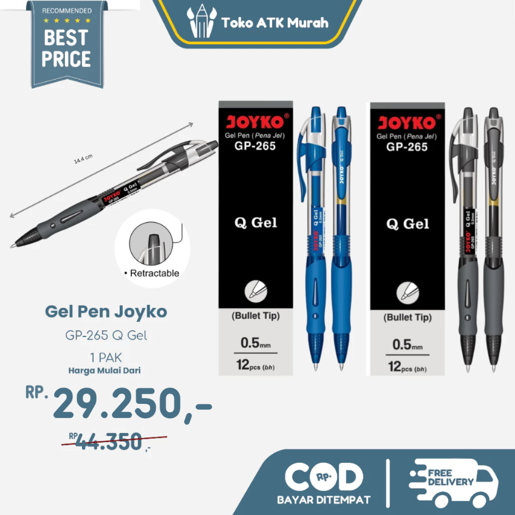 Jual 1 PAK / 12 PCS Ballpoint Gel Pen Joyko GP-265 Q Gel | Shopee Indonesia