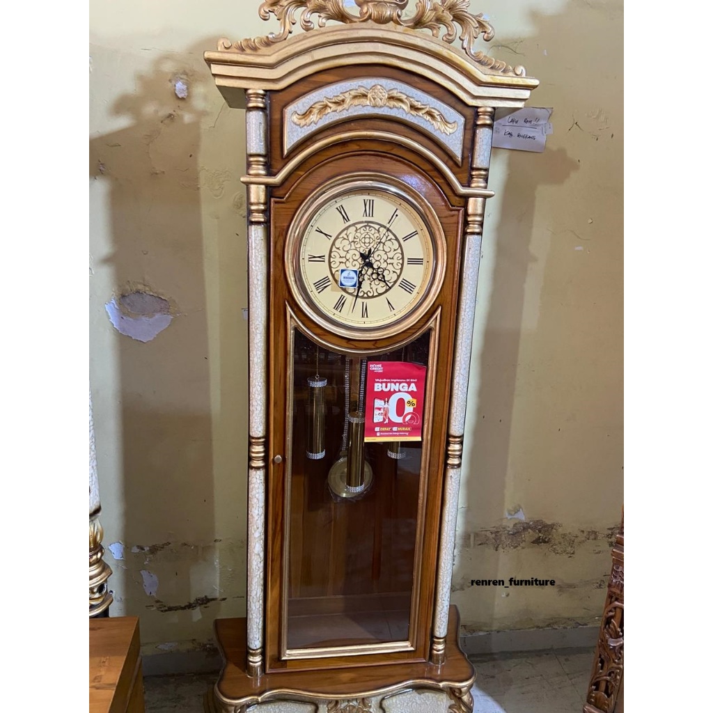 Jual JAM BERDIRI UKIR BUNGA KOMBINASI MARMER BAHAN KAYU JATI (25X55X15 ...