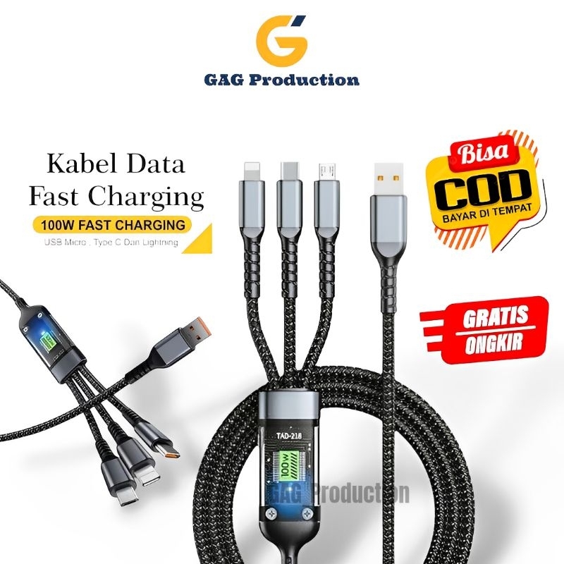 Jual Kabel Data Charger Fast Charging 3 in 1 Kabel Lightning Micro USB Type C IOS | Shopee Indonesia
