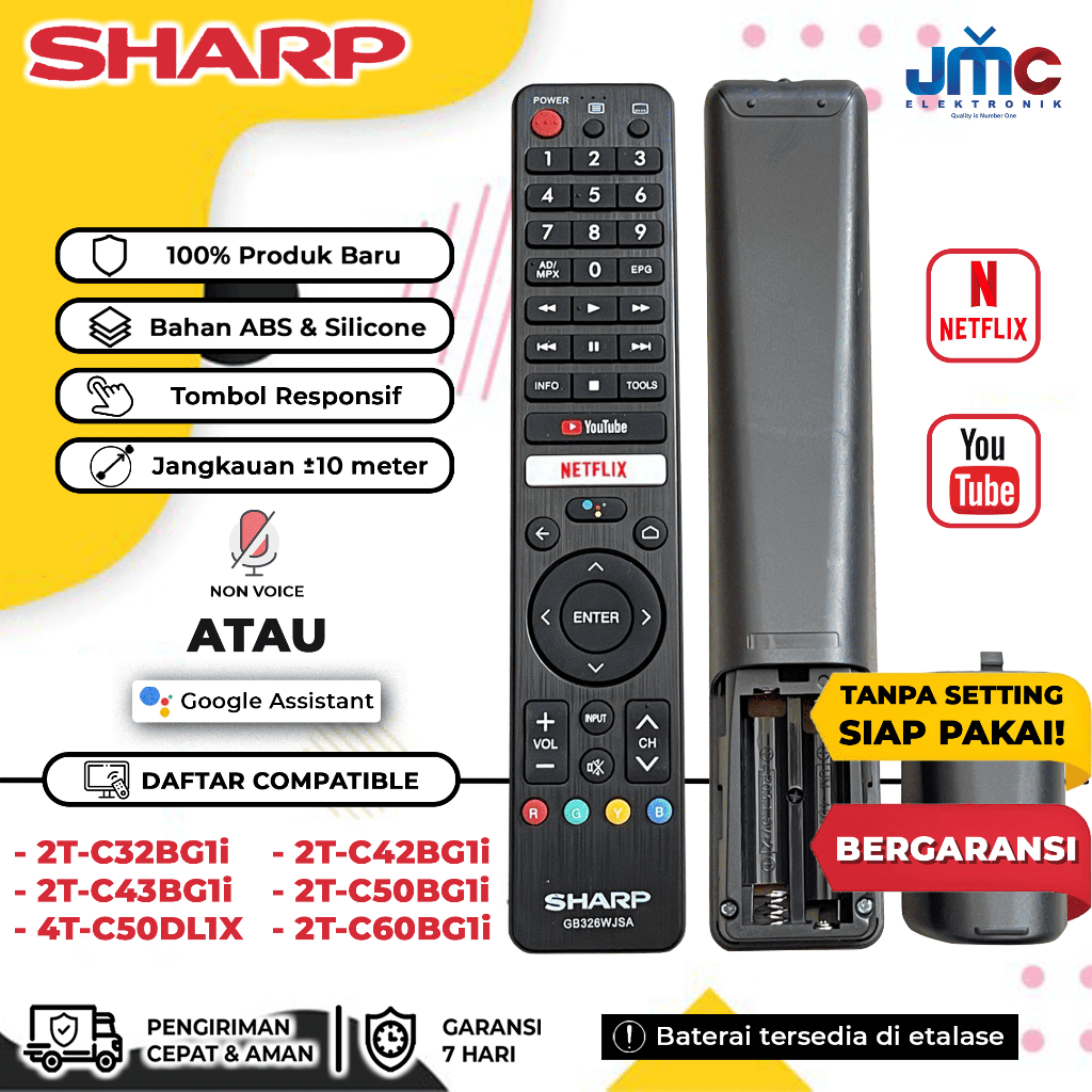 Jual REMOT REMOTE TV SHARP SMART LED ANDROID GB326WJSA ORIGINAL VOICE ...