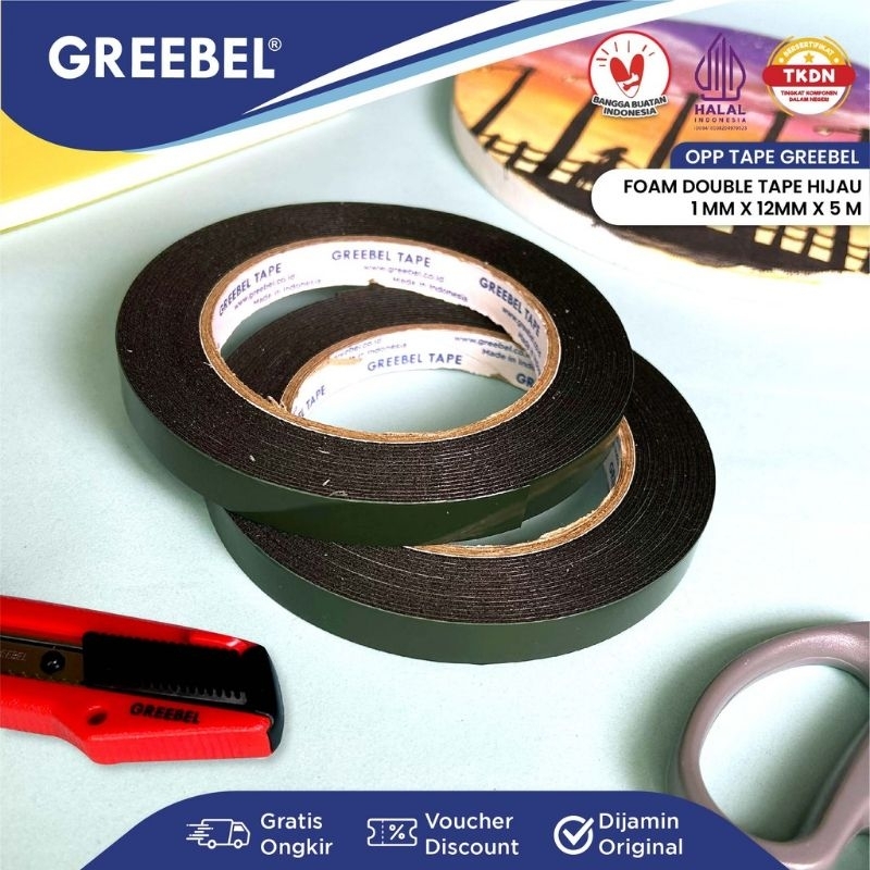 Jual DABEL TAPE GREEBEL FOAM DOUBLE TAPE HIJAU 1MM X 12MM X5MM | Shopee ...