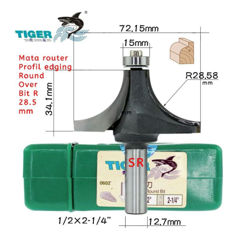 Jual Mata Profil/ Router Round Over Bits 28mm (1/2 × 2-1/4) As 1/2 Inch ...