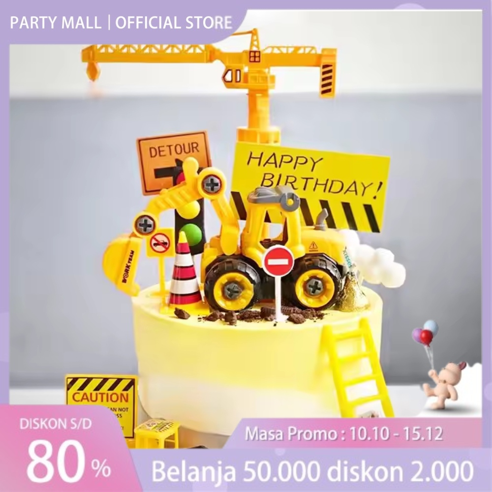 Jual Cake Topper Excavator Buldoser Isi 6 pcs Bentuk Konstruksi Mainan ...