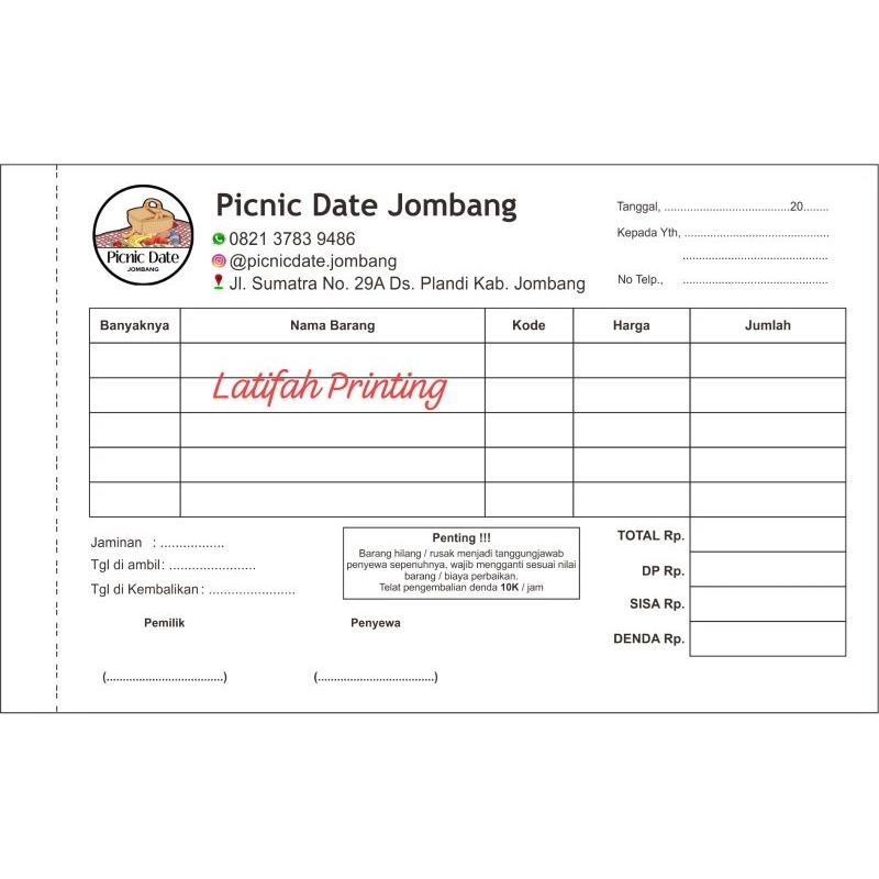 Jual Nota Sewa Barang / Nota Persewaan | Shopee Indonesia