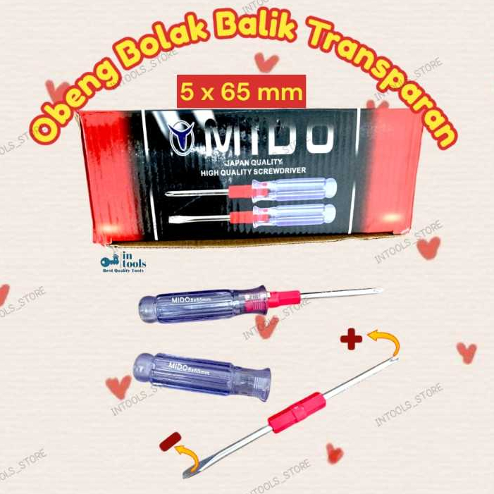 Jual Obeng Bolak Balik Transparan MIDO +/- 5 x 65 mm Gagang Kuat | Shopee Indonesia