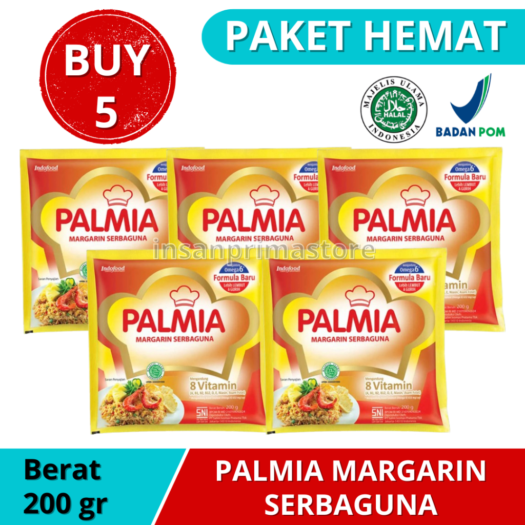 Jual [ 5 Pack ] PALMIA Margarin Serbaguna 200 gr / Mentega Margarine ...