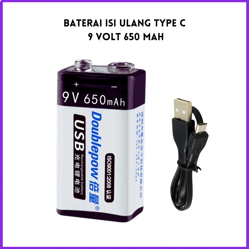 Jual COD DOUBLEPOW Baterai 9V USB Rechargeable Battery Lithium 650 mAh ...