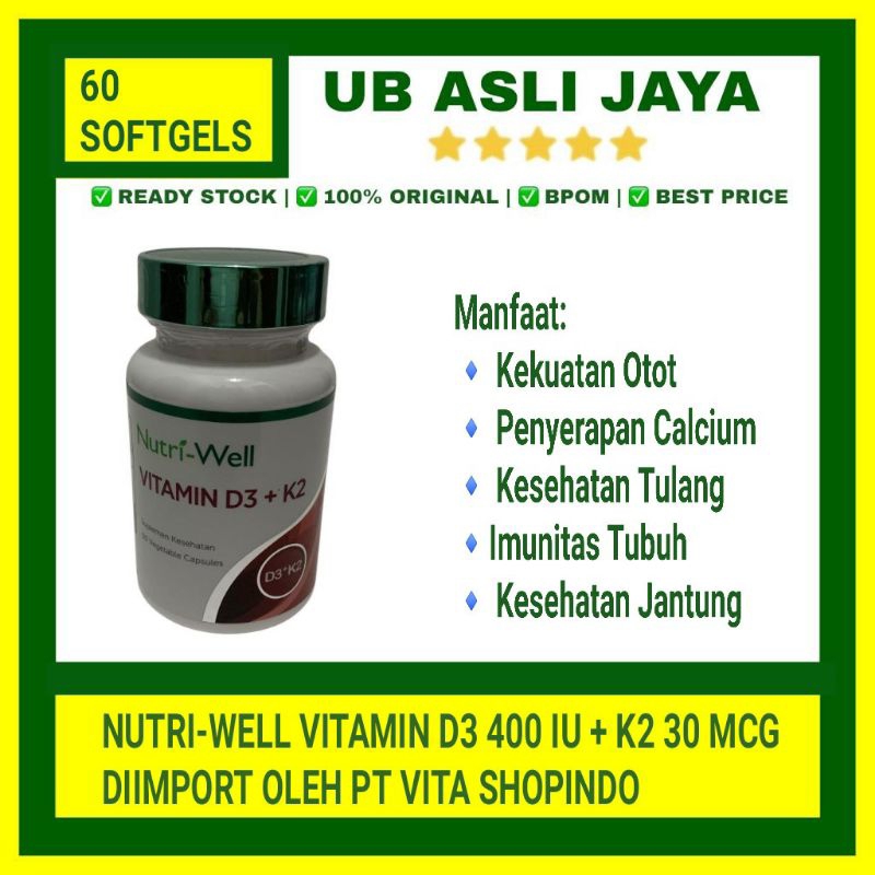 Jual Nutriwell vitamin d3 400iu k2 30 mcg 60 Softgels | Shopee Indonesia