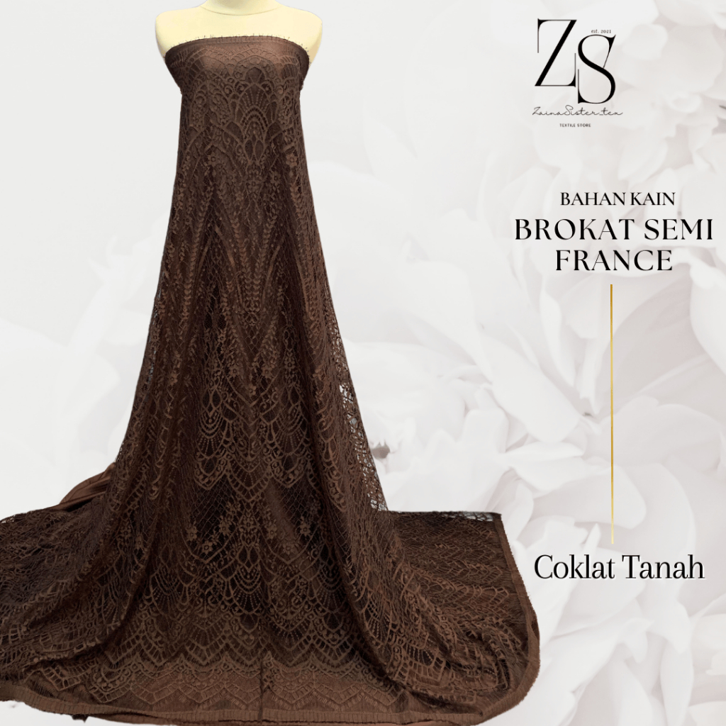 Jual 2,5 Meter Kain Brokat Lace Semi Francis Premium Coklat Tanah| Lace ...