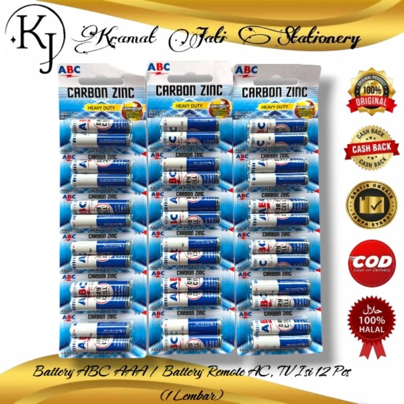 Jual Battery ABC AAA/Battery Remote AC, TV Isi 12 Pcs (1 Lembar ...