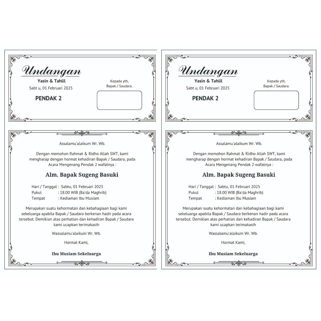 Jual Cetak Undangan Tahlil, Kenduri, Aqiqah, 7 bulanan dan Tasyakuran ...