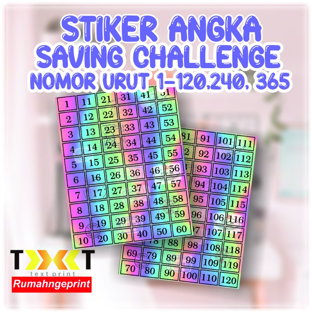 Jual STIKER ANGKA SAVING CHALLENGE 1-120 , 240 , 365 HOLOGRAM PERANGKO ...