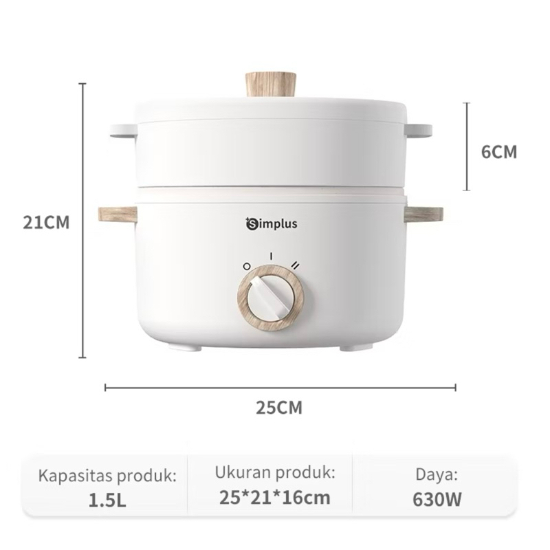 Jual Simplus Panci Listrik Low Watt 1.5L Kukusan Serbaguna Electric Pot ...