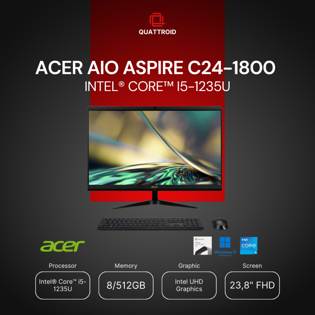 Jual Acer AIO Aspire C24-1800 Intel Core i5-1235U Processor | Shopee ...