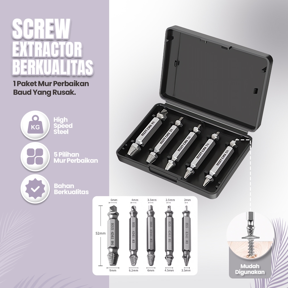 Jual Alat Pembuka Baut Sekrup Rusak Screw Extractor HSS 4341 MP Broken ...