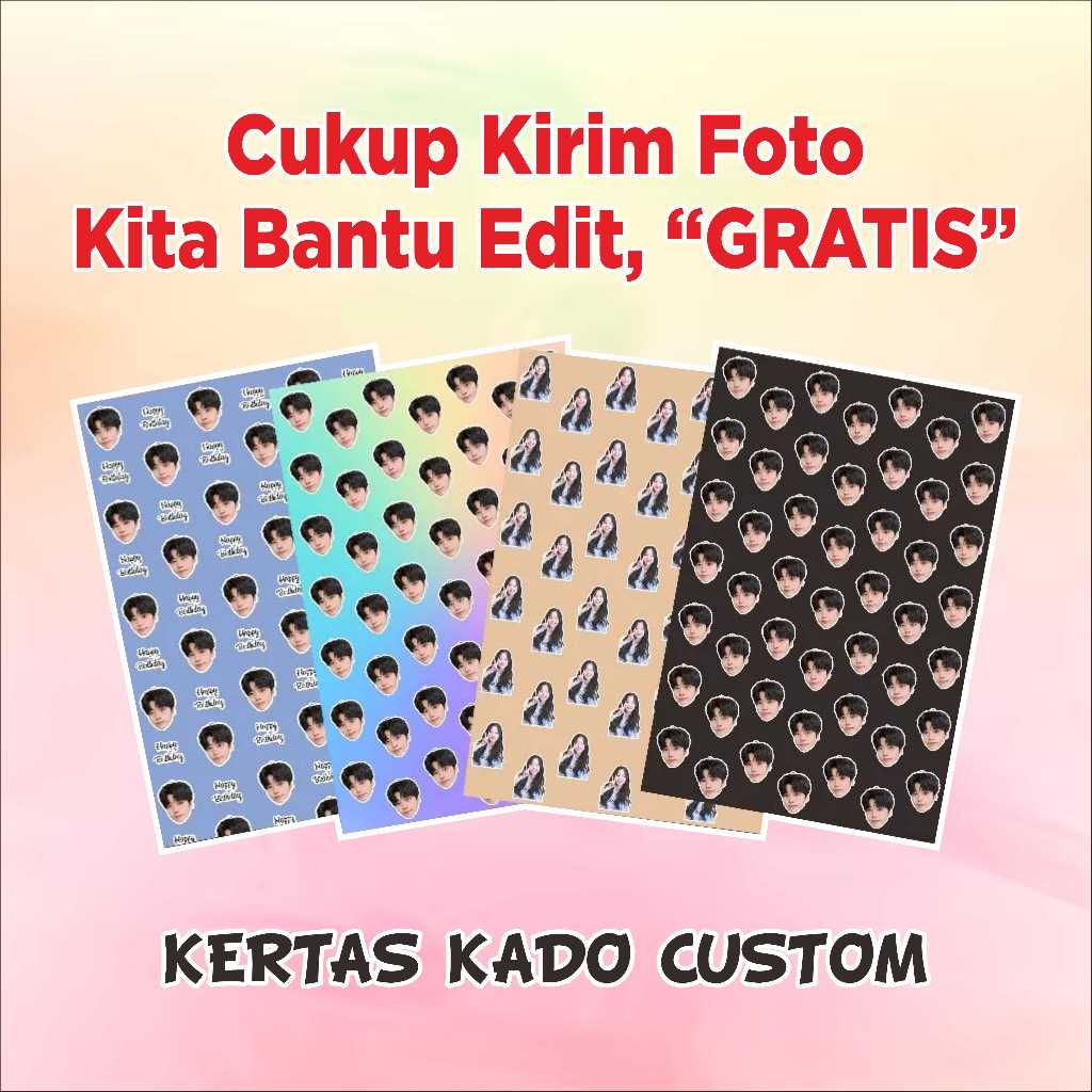 Jual cetak kertas kado custom aesthetic unik motif wajah muka lucu ...