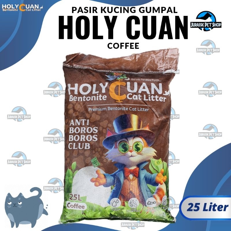 Jual HOLY CUAN CAT LITTER BENTONITE 25lt Aroma COFFEE - Pasir Kucing ...