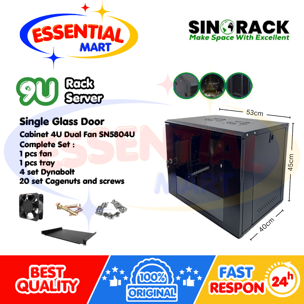 Jual Sinorack Wall Mounted / Rak Server 9U Dual Fan (530X400X450mm ...