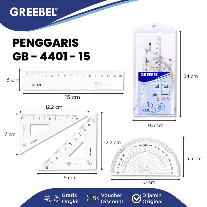 Jual Penggaris Alat Ukur Busur Sudut Lengkap ATK Peralatan Sekolah ...