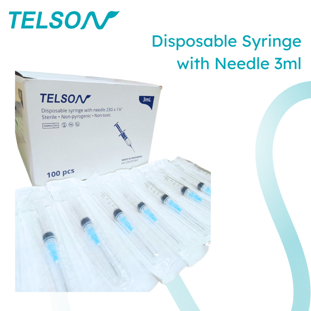 Jual Telson Disposable Syringe With Needle 3ML - 1 box 100 pcs | Shopee ...