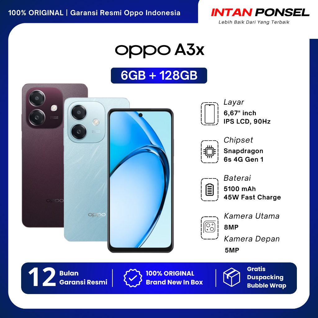 Jual OPPO A3x 6GB+6GB/128GB Snapdragon 6s 4G Gen 1 Garansi Resmi Oppo ...