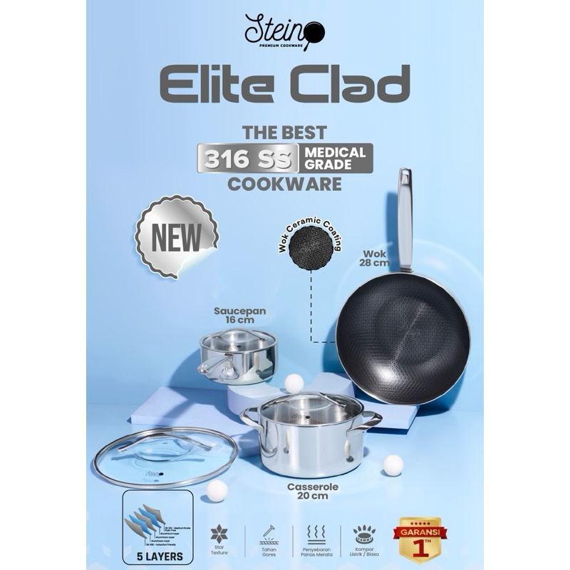 Jual Panci Elite Clad Stein isi 3 Wok Ceramic Coating DEBM | Shopee Indonesia