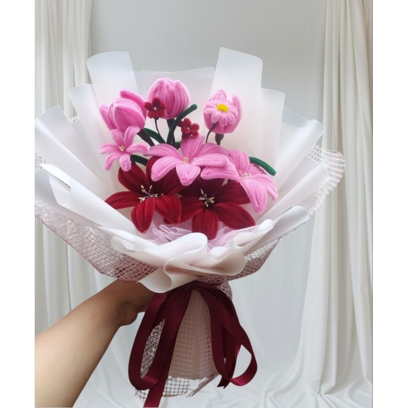 Jual Buket Bunga Mercy Kombinasi/Bunga Lili Tulip Kawat Bulu/Buket ...