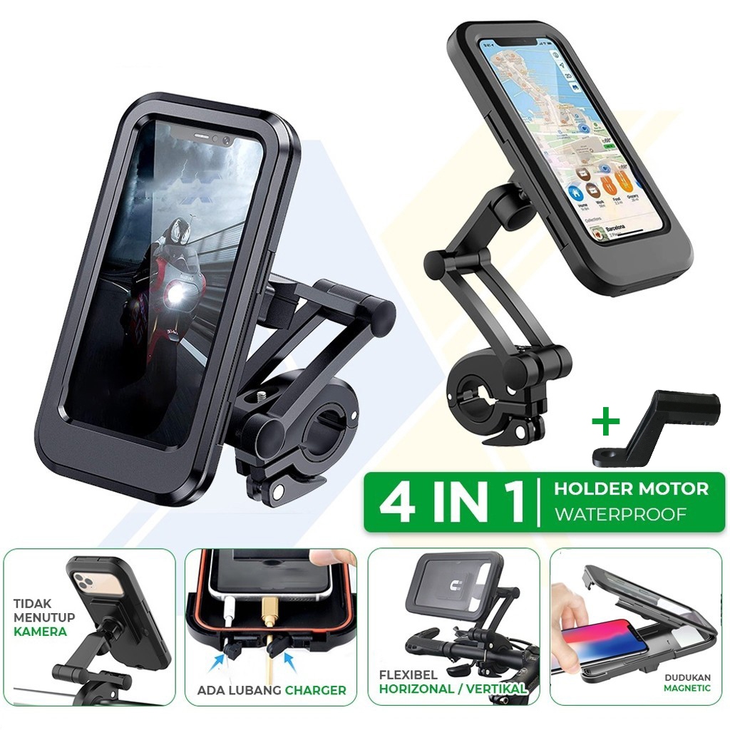 Jual holder hp motor waterproof NB18 Anti Air kuat kokoh untuk pemasangan di Stang Spion ...