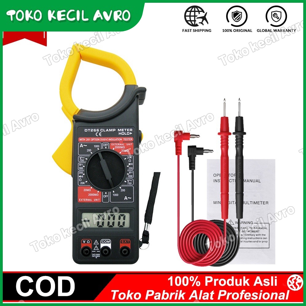 Jual Multimeter Tang Ampere DT-266 1000A Digital Clamp Meter Alat Pengukur Kabel Tegangan ...