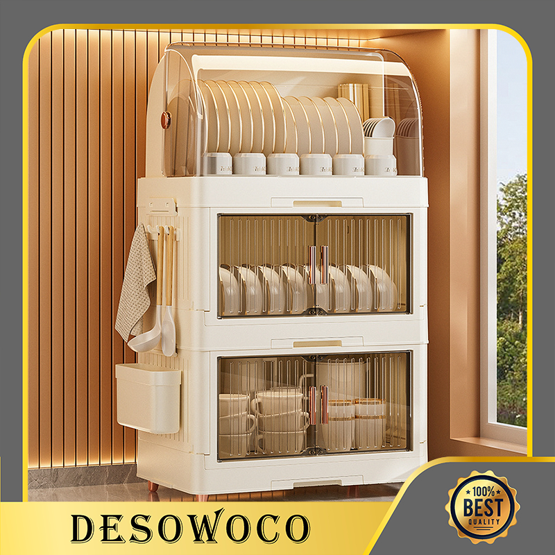 Jual DESOWOCO Rak Piring Plastik Tertutup Rak Pengering Piring Lipat ...