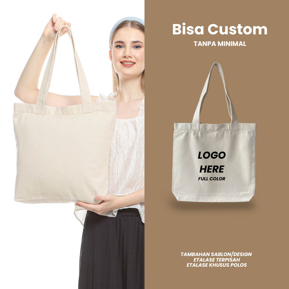 Jual Tote bag polos kanvas premium tebal resleting ( Bisa custom nama / design sablon ) T02 ...