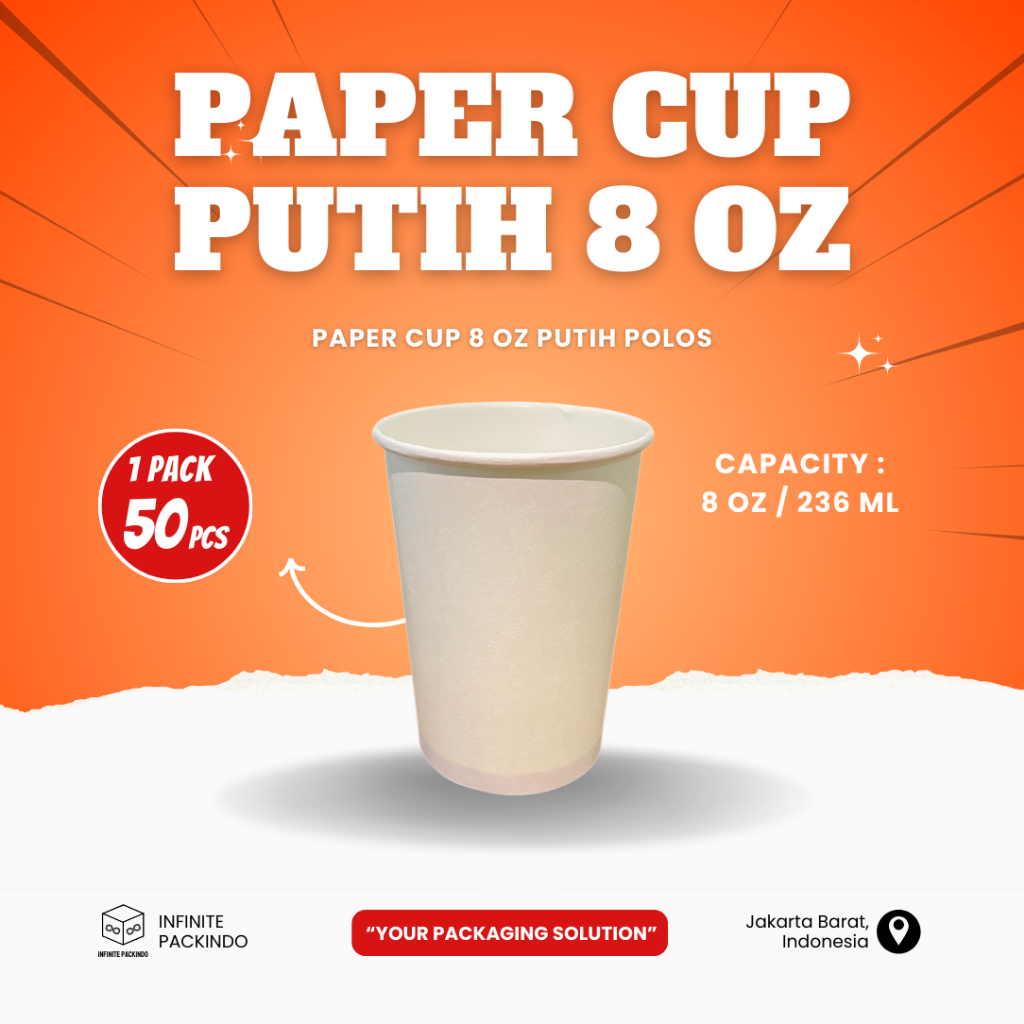 Jual (ISI 50 PCS) Paper Cup 8oz Hot Polos / Gelas Kopi Kertas 8oz Polos | Shopee Indonesia