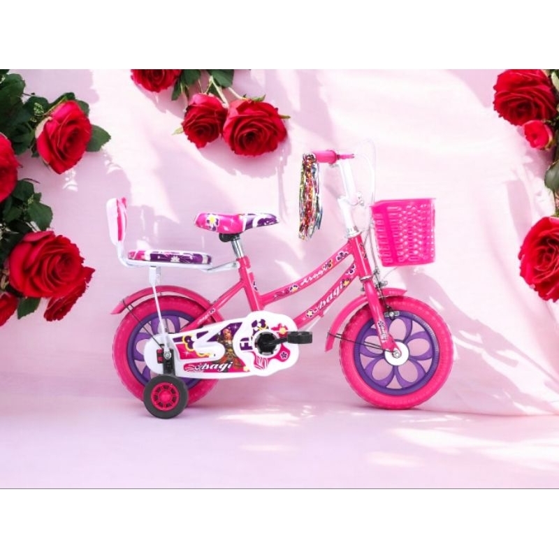Jual Sepeda mini anak 12" Ban busa anti kempes ban busa pink dan ungu ...