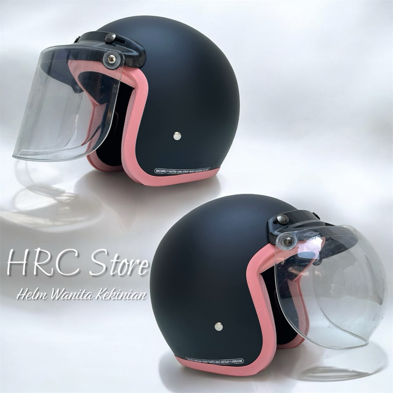 Jual Helm Bogo Hijab Dewasa Polos Busa Pink Kaca Datar Hitam / Helm ...