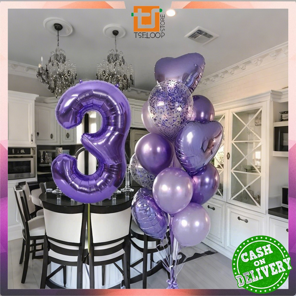 Jual OFM-C390 Balon Foil Angka 0-9 Warna Ungu Balon Angka Polos / Balon ...