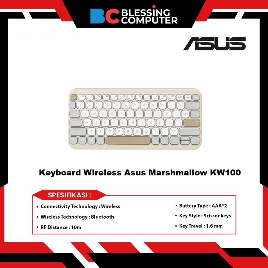 Jual Keyboard Wireless Asus Marshmallow KW100 - Oat Milk | Shopee Indonesia