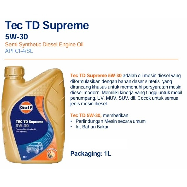 Jual OLI GULF TEC TD SUPREME 5W-30 CI-4/SL Diesel 1 Liter | Shopee ...