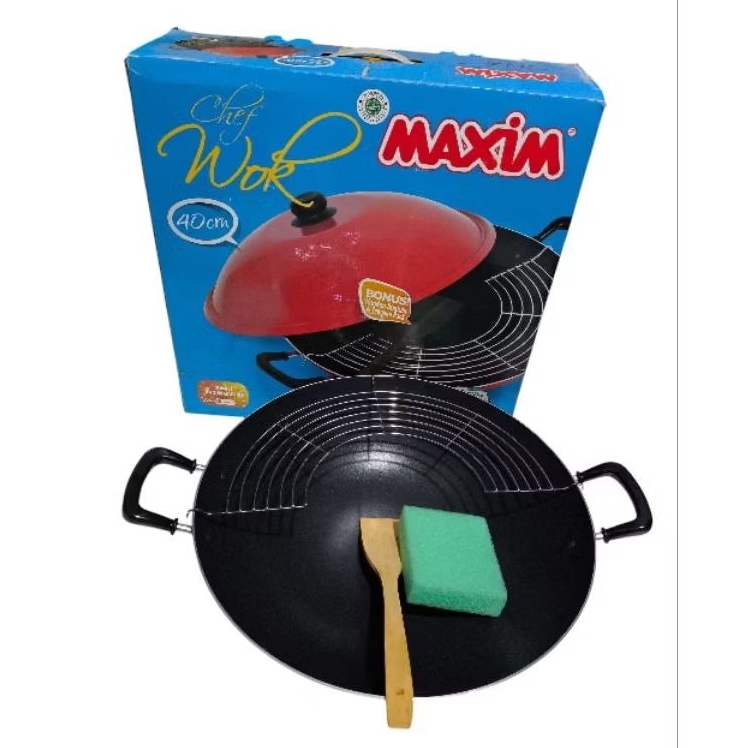 Jual Maxim Chef Wok 40 Cm Wajan Penggorengan + Tutup + Rak Peniris ...
