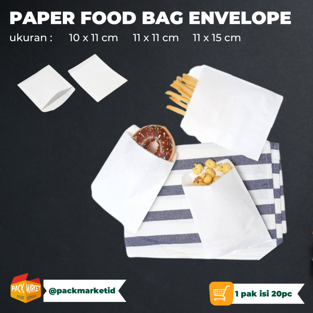 Jual PAPER FOOD BAG ENVELOPE 11X11 & 11X15 FOODGRADE PUTIH (1 pak isi ...