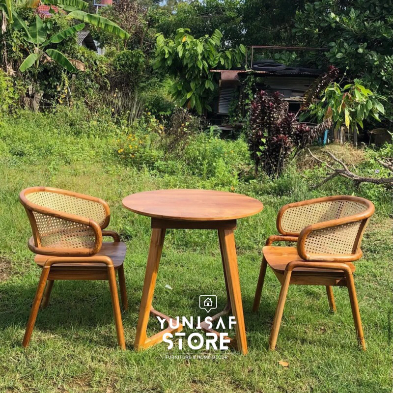 Jual Kursi Rotan Kayu Jati - Set Meja Makan 2 Kursi | Shopee Indonesia