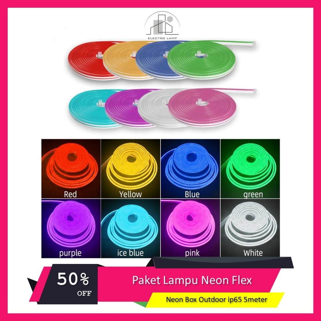 Jual Paket Lampu Neon Flex Panjang 5M Led Selang Fleksibel 12v Warna ...