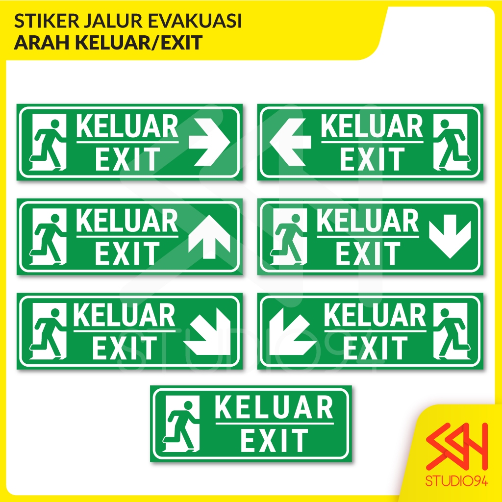 Jual Stiker Jalur Evakuasi Arah Keluar | Sticker Sign Exit | Waterproof | Shopee Indonesia