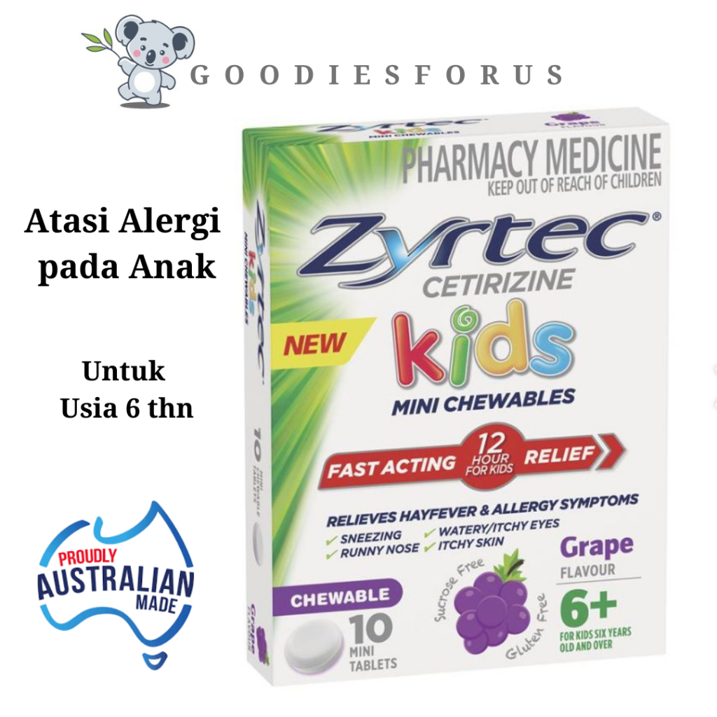 Jual Zyrtec Aussie Kids Grape 10 tablet kunyah/Obat Alergi anak 6thn ...