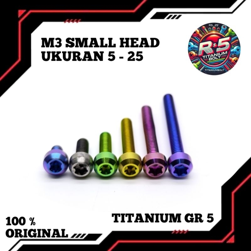Jual BAUT M3 SMALL HEAD TITANIUM GR5 (DRAT 4) | Shopee Indonesia