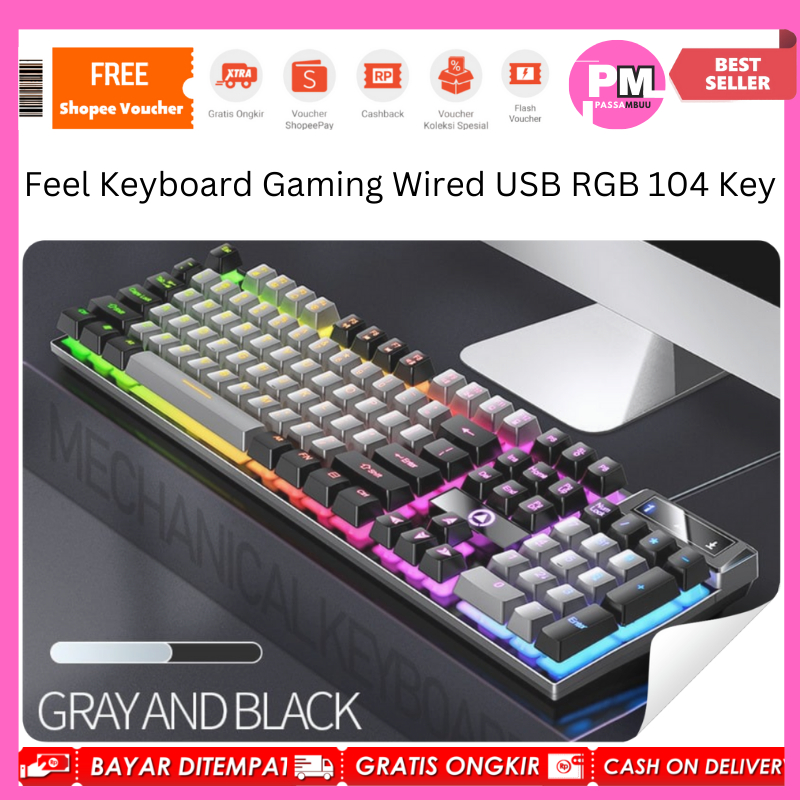 Jual YINDIAO Mechanical Feel Keyboard Gaming Wired USB RGB 104 Key ...