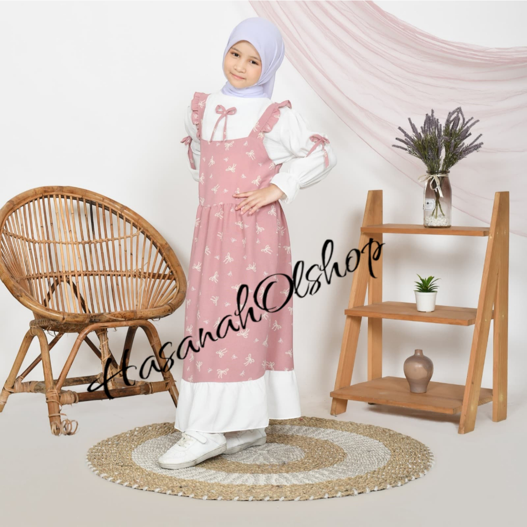 Jual Gamis anak perempuan Lebaran Model Pita 2 in 1 bahan crinkle usia ...